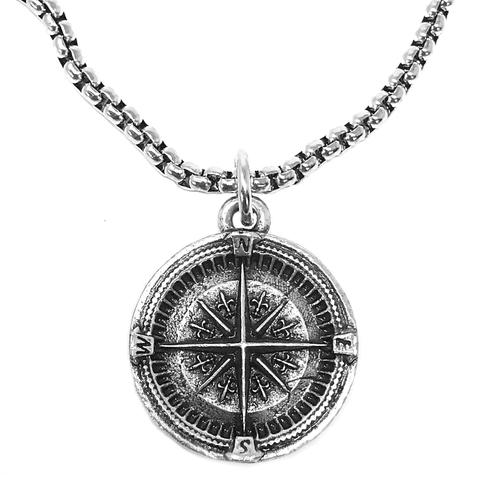 Silver/Gold Compass Coin Necklace, stainless chain, Men. Shop NOW! – B ...