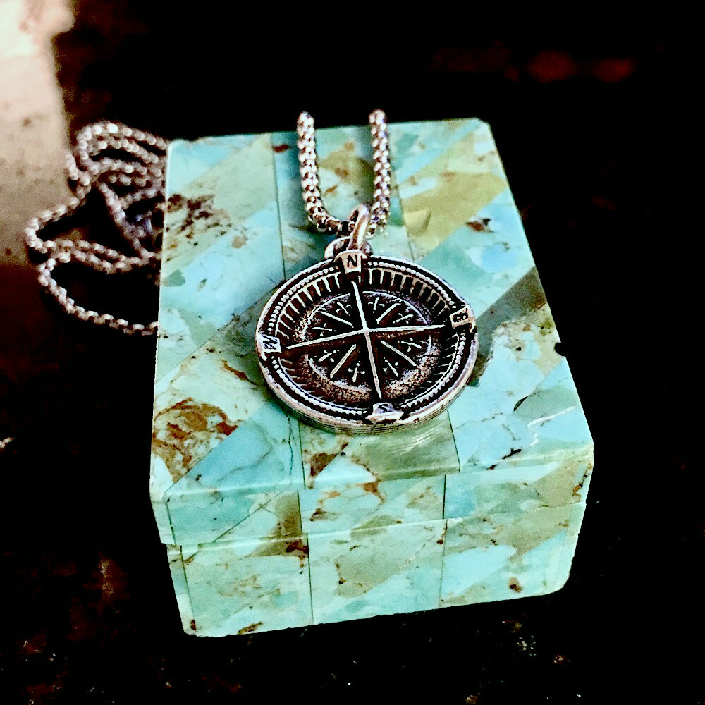 Silver/Gold Compass Coin Necklace, stainless chain, Men. Shop NOW! – B ...