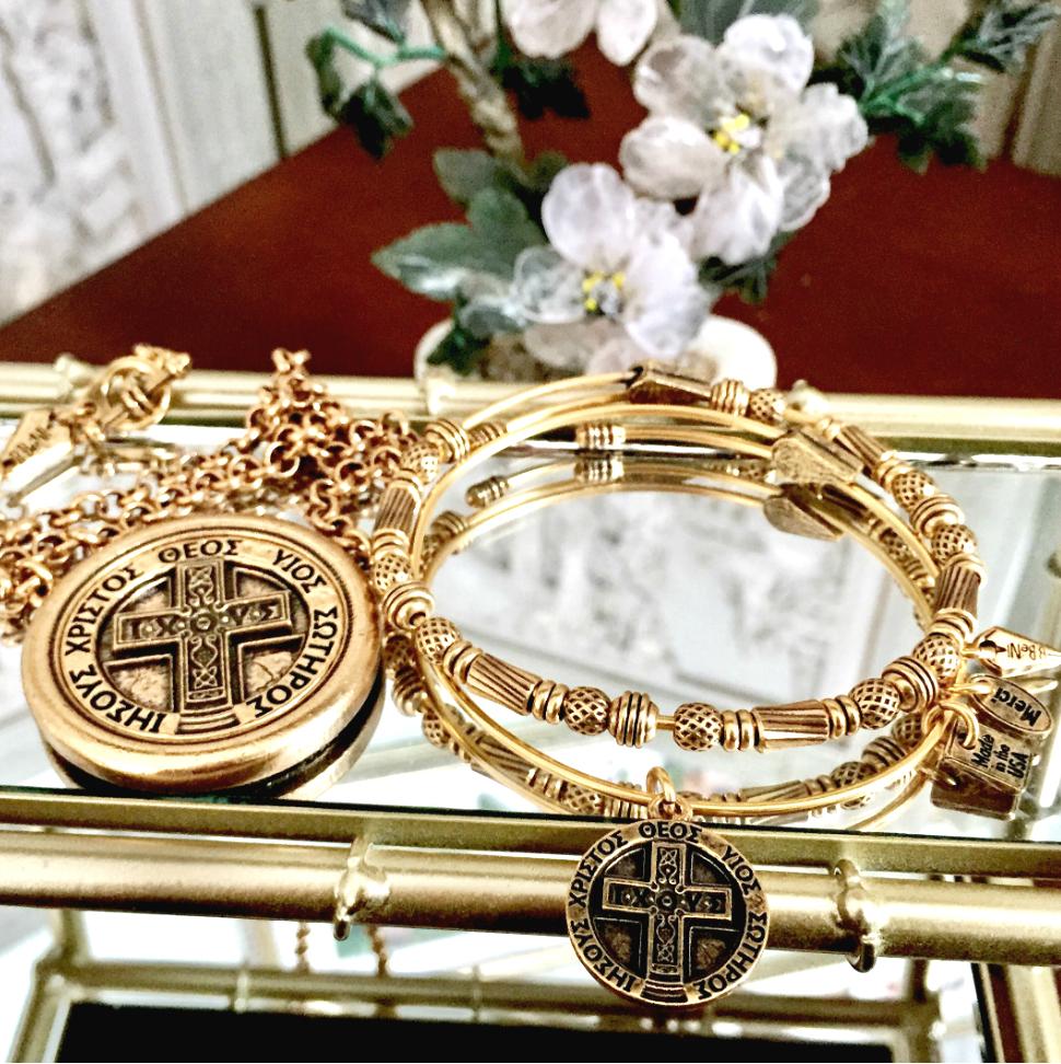 Evangeline Christian Two-Tone Greek Coin & Holder IXOYE Cross Necklace ...