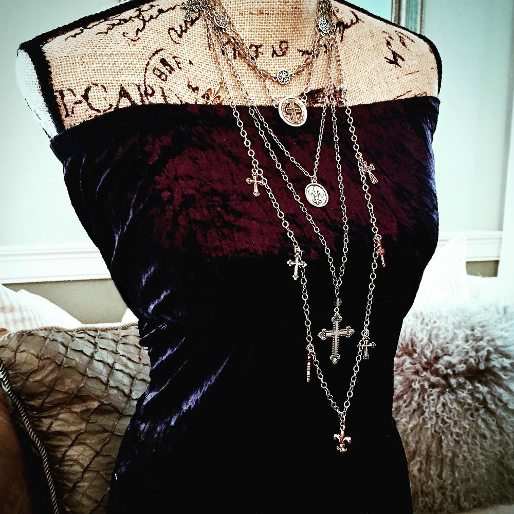 Magdalena Christian Inspirational Long Crystal & Silver Cross Necklace ...