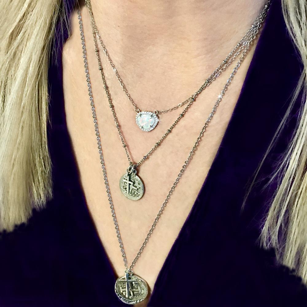 Old Spanish Silver Coin Christian Cross Necklace Stainless Chain – B ...