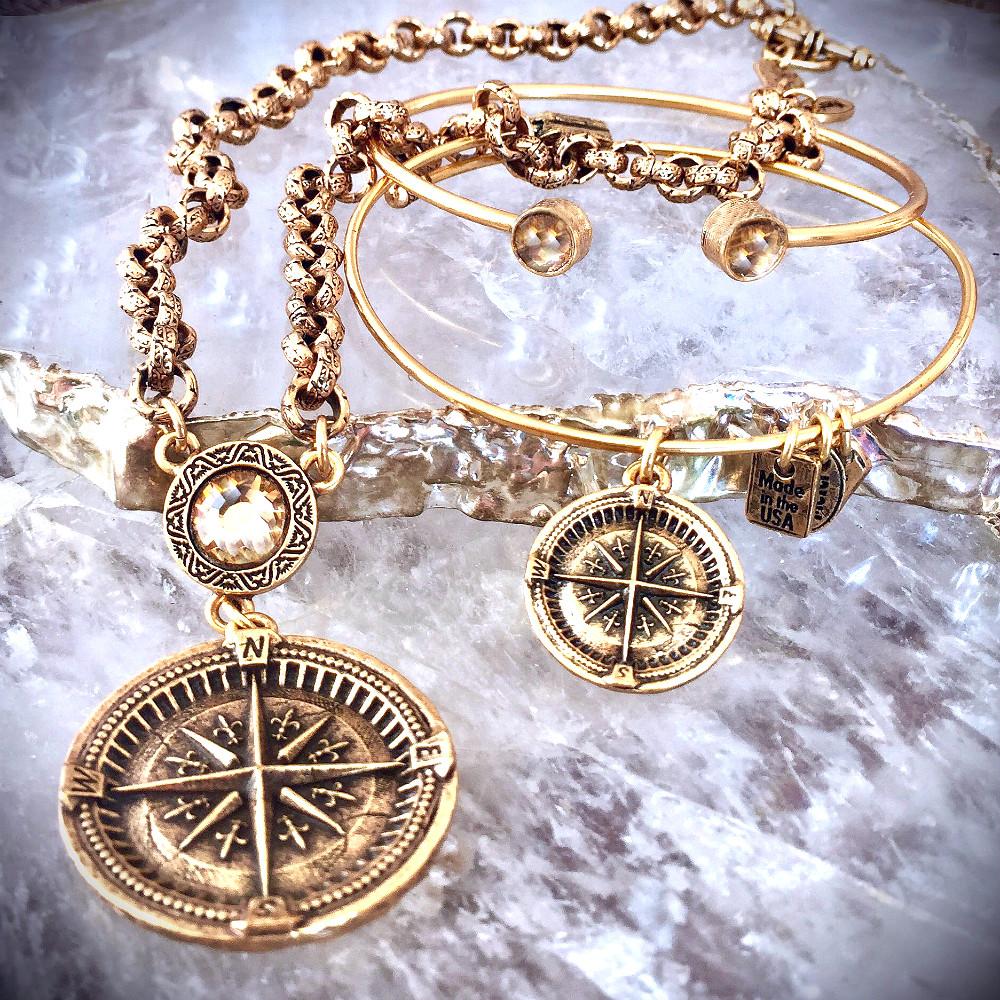 Samara Inspirational Gold And Crystal Gemstone Chunky Compass Necklace ...
