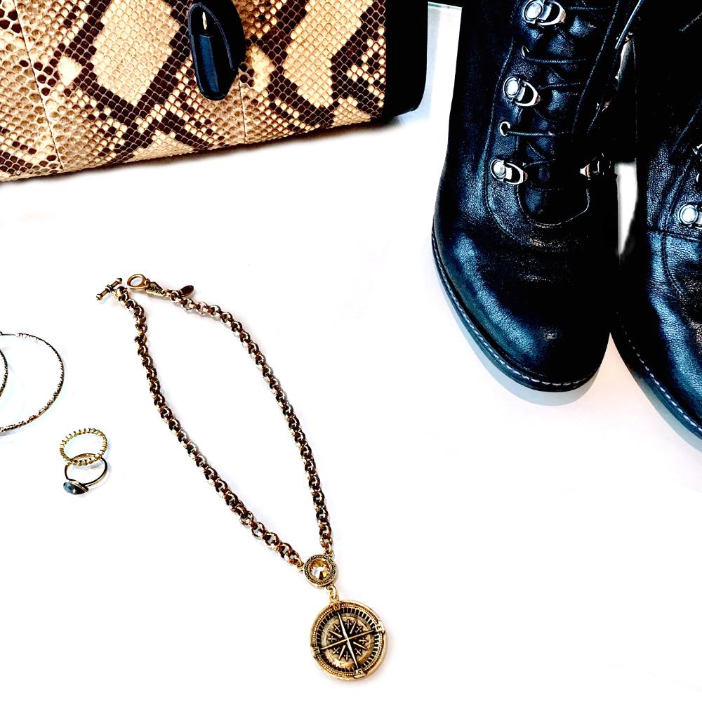 Samara Inspirational Gold And Crystal Gemstone Chunky Compass Necklace ...